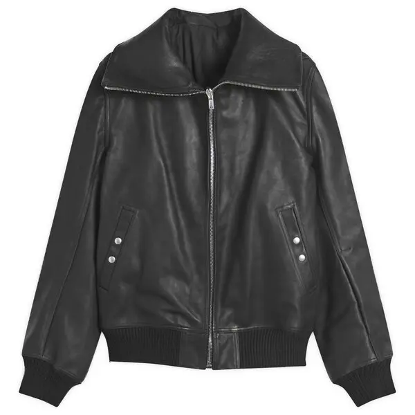 Rick Owens Blixa Dracucollar Leather Bomber Jacket - Black