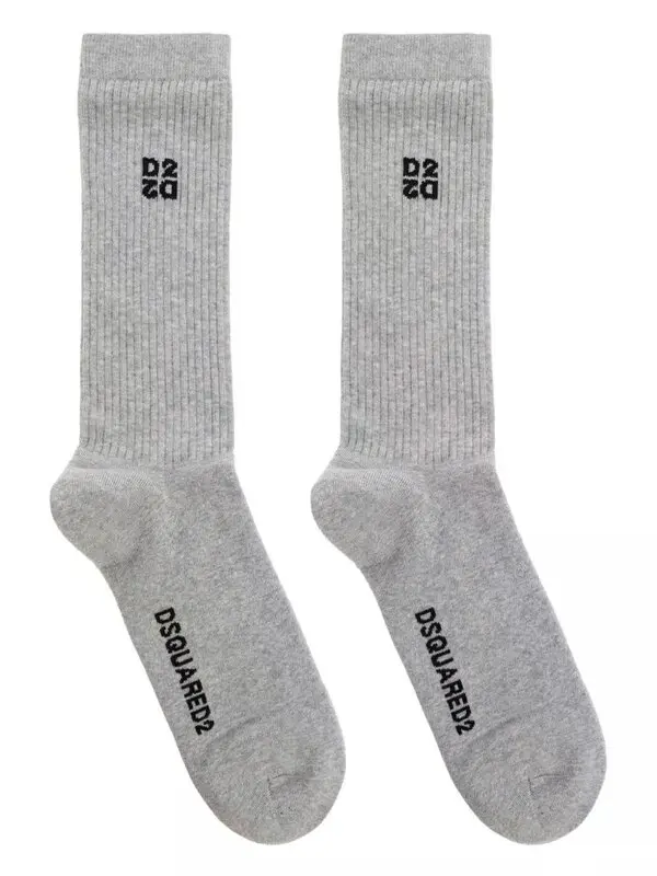 Dsquared2 Logo-embroidered Ribbed Socks - Grey