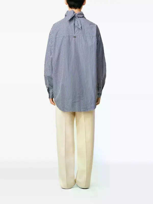 Ami Striped Cotton Shirt With Bandana Collar - Blue