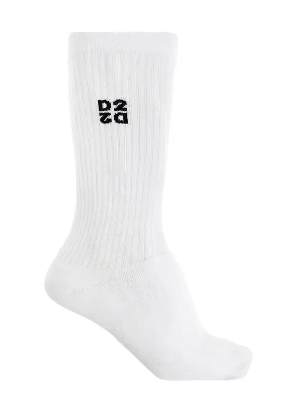 Dsquared2 Logo Embroidered Ribbed Socks - White