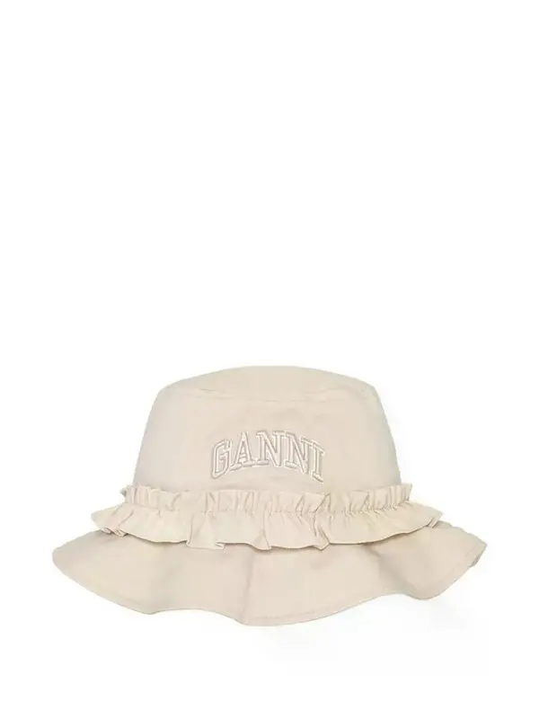 GANNI Logo-embroidered Bucket Hat - White