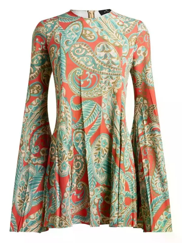 Etro Paisley Pleated Mini Dress - Orange