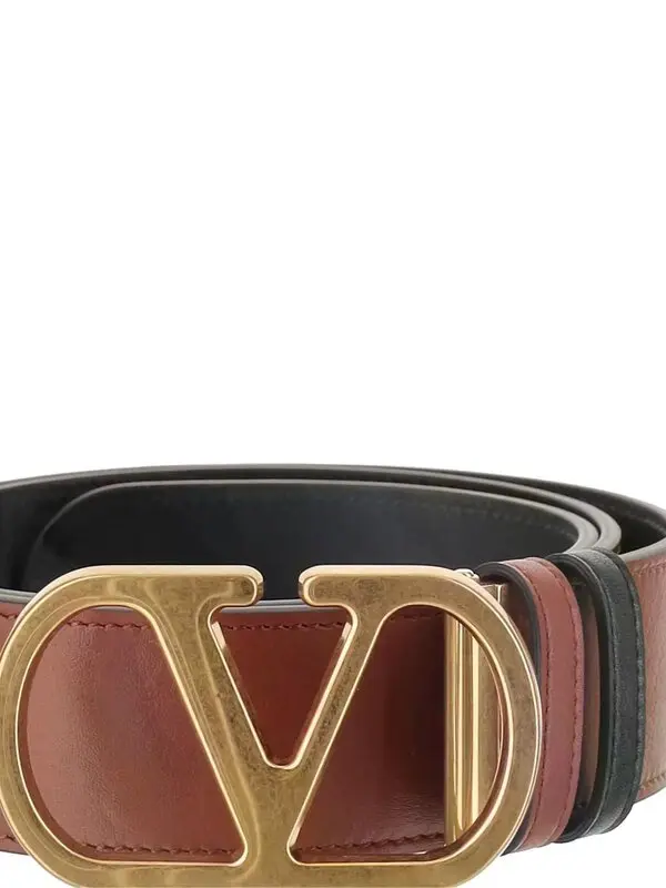 Valentino Garavani V-logo Signature Reversible Leather Belt - Brown