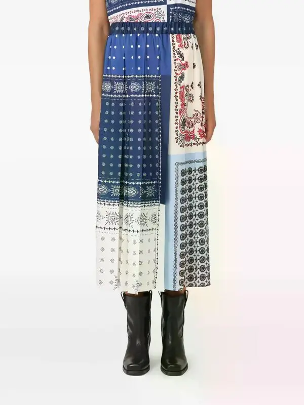 Max Mara Luna Printed Pleated Midi Skirt - Blue