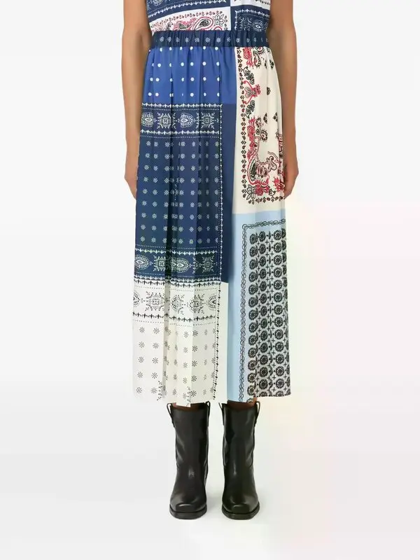 Max Mara Luna Printed Pleated Midi Skirt - Blue