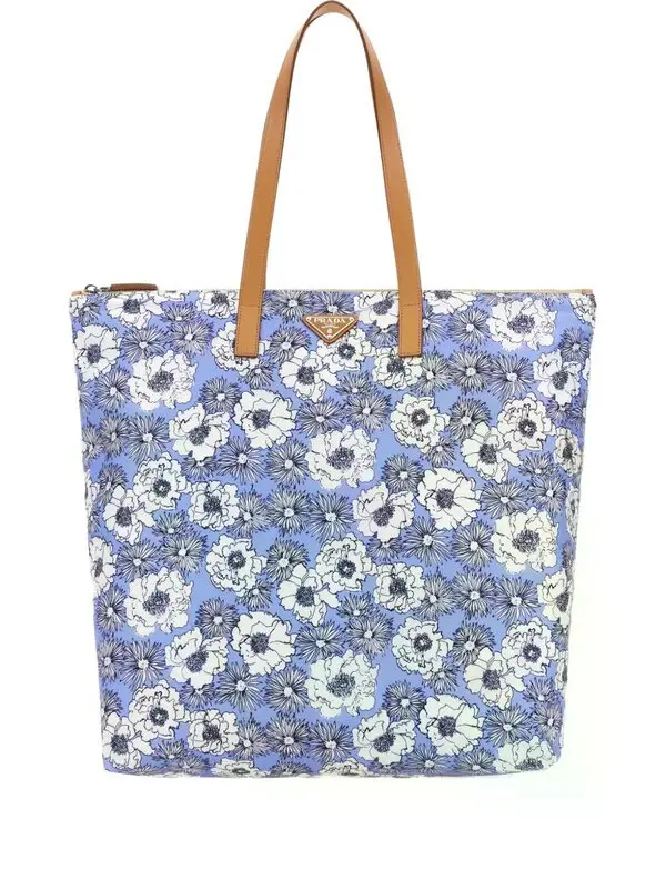 Prada Printed Re-nylon Tote - Blue