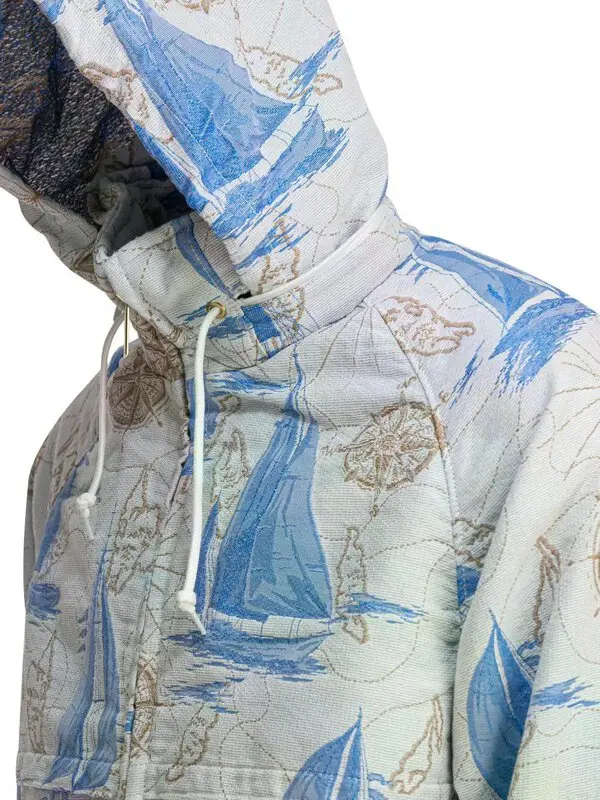 BEAMS Printed Hooded Jacket - White