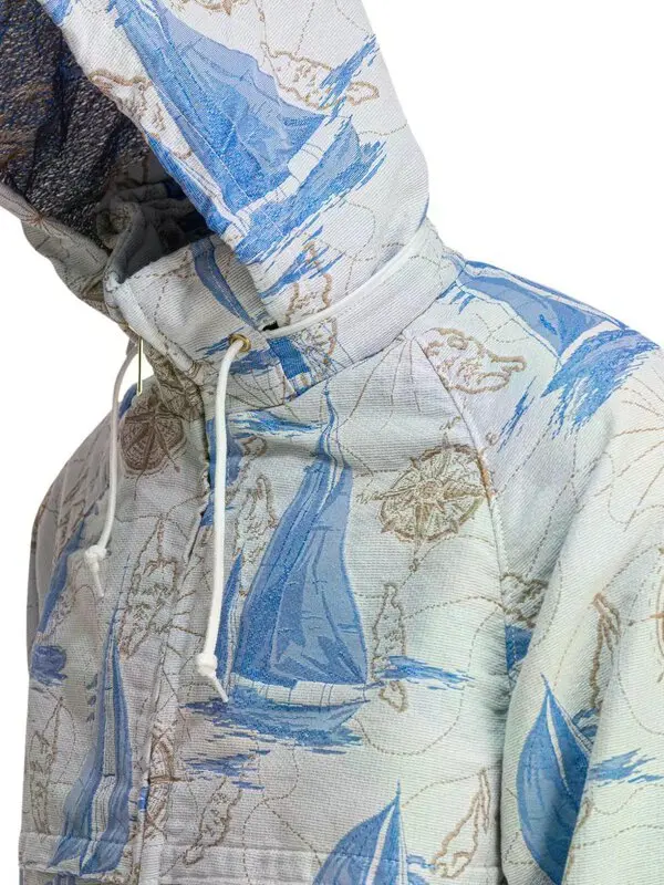 BEAMS Printed Hooded Jacket - White