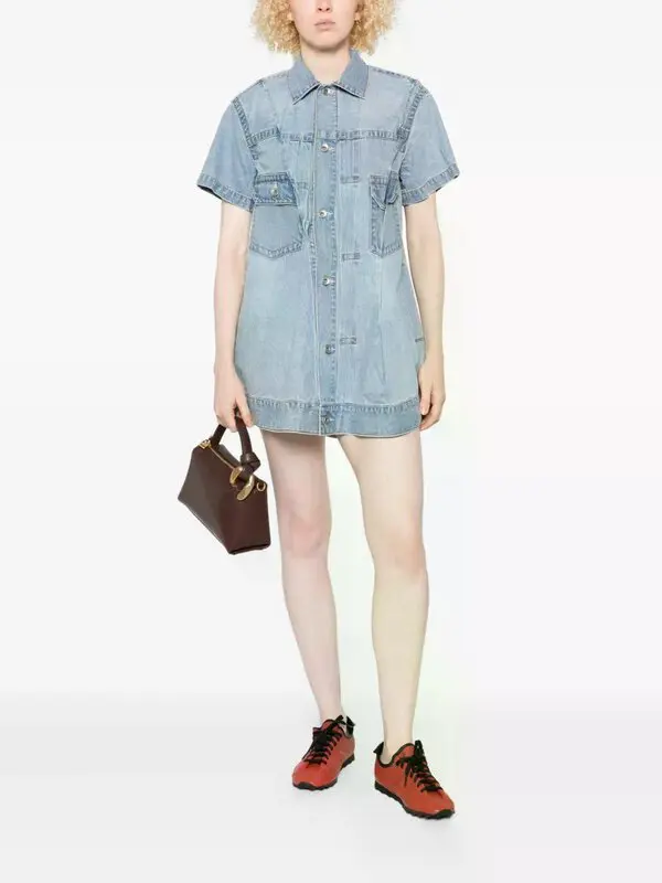 Sacai Pleated Denim Mini Shirt Dress