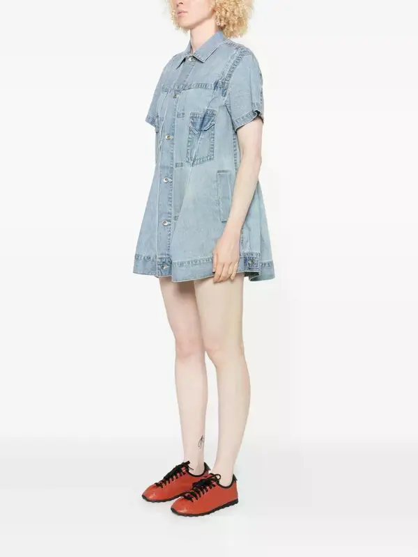 Sacai Pleated Denim Mini Shirt Dress