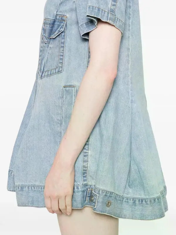 Sacai Pleated Denim Mini Shirt Dress