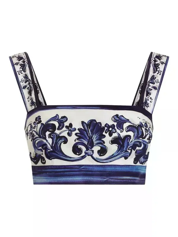 Dolce & Gabbana Majolica Print Square-neck Top - Blue