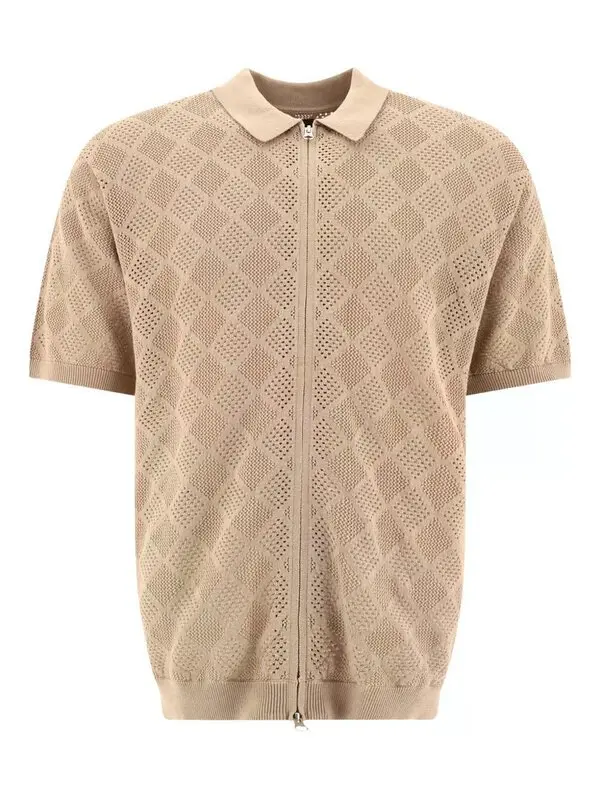 BEAMS Mesh-knit Zip Polo Shirt - Neutrals
