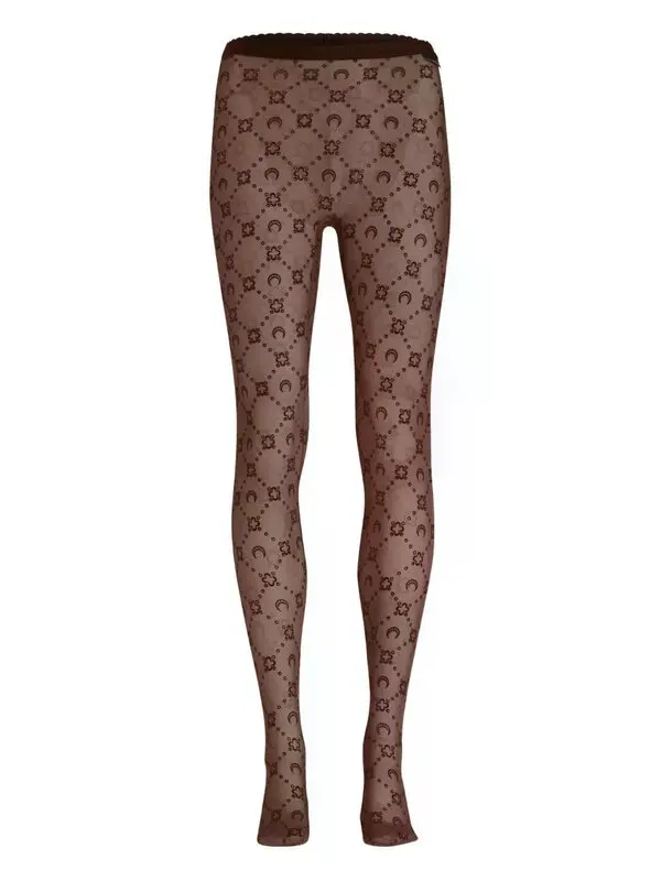 MARINE SERRE Moon-floral Flocked Mesh Tights - Brown