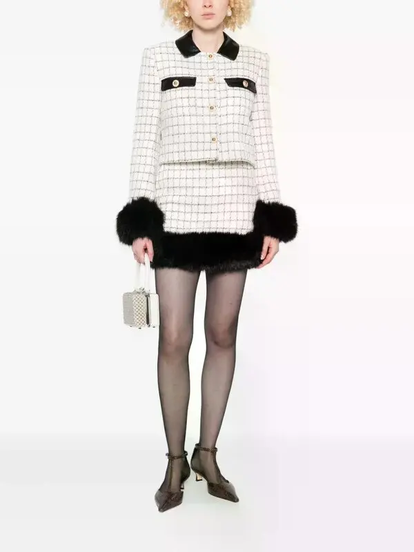 SELF-PORTRAIT Checked Jacket With Faux-fur Cuffs
