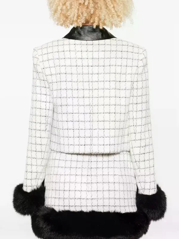 SELF-PORTRAIT Checked Jacket With Faux-fur Cuffs