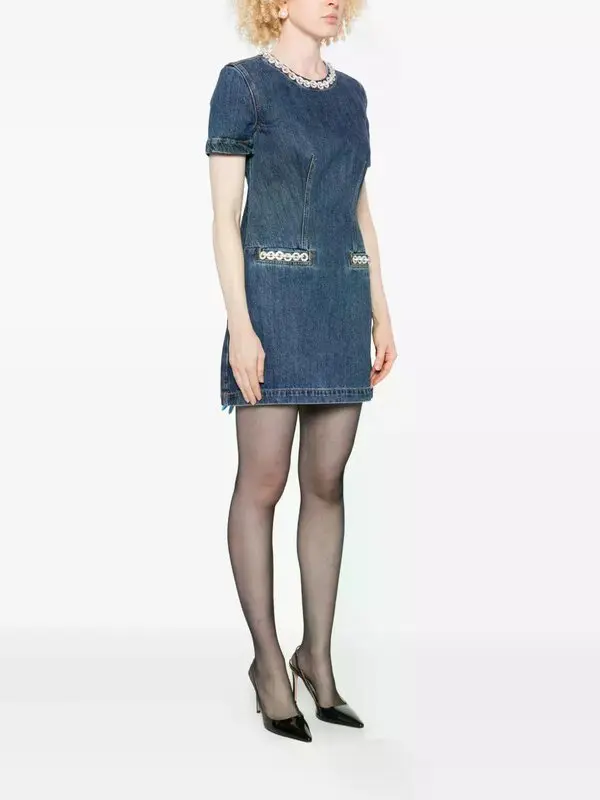 SELF-PORTRAIT Embellished Pocket Denim Mini Dress