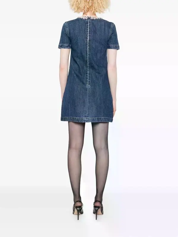 SELF-PORTRAIT Embellished Pocket Denim Mini Dress
