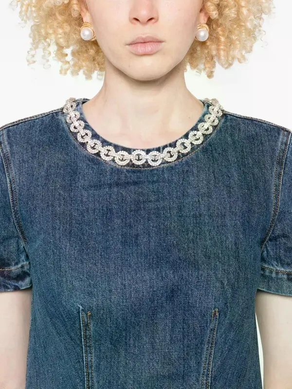 SELF-PORTRAIT Embellished Pocket Denim Mini Dress
