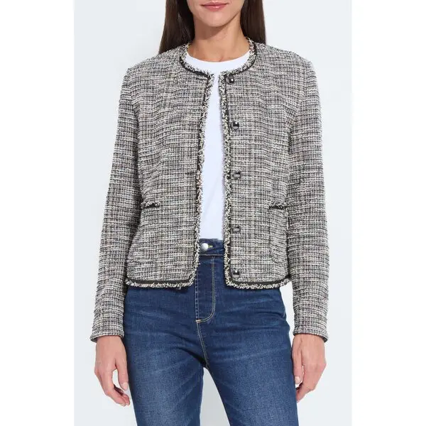 Lyssé Collarless Stretch Tweed Jacket - Grey Multi