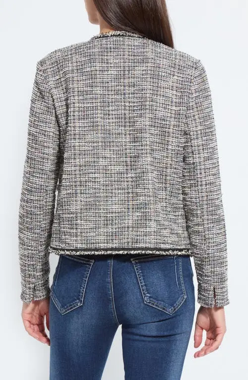 Lyssé Collarless Stretch Tweed Jacket - Grey Multi