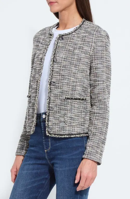 Lyssé Collarless Stretch Tweed Jacket - Grey Multi