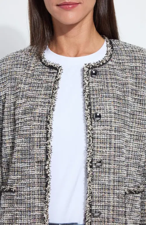 Lyssé Collarless Stretch Tweed Jacket - Grey Multi