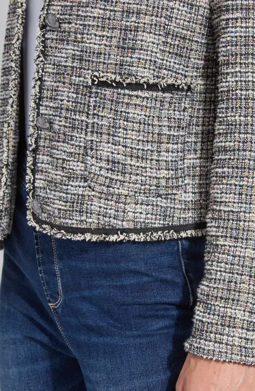 Lyssé Collarless Stretch Tweed Jacket - Grey Multi