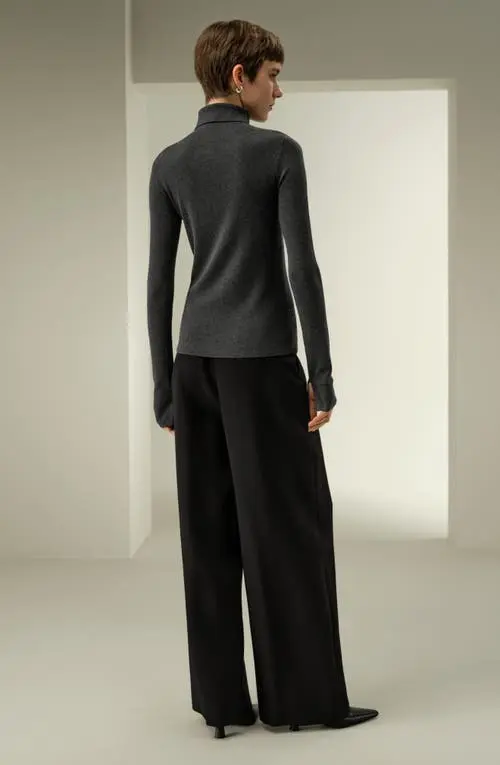 Lilysilk Slim Fit Silk Cashmere Sweater - Thunder