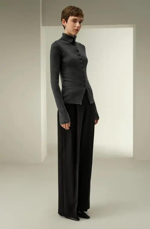 Lilysilk Slim Fit Silk Cashmere Sweater - Thunder