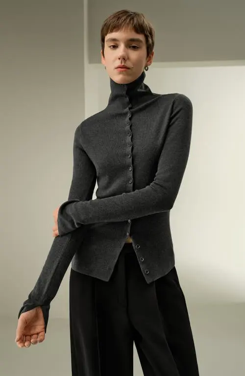 Lilysilk Slim Fit Silk Cashmere Sweater - Thunder
