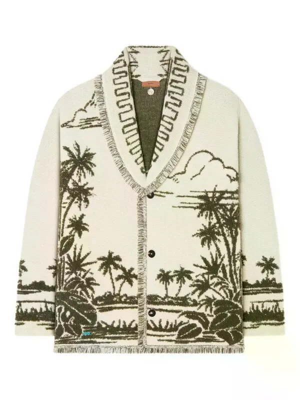 Alanui Palm-tree Pattern Cardigan - Green