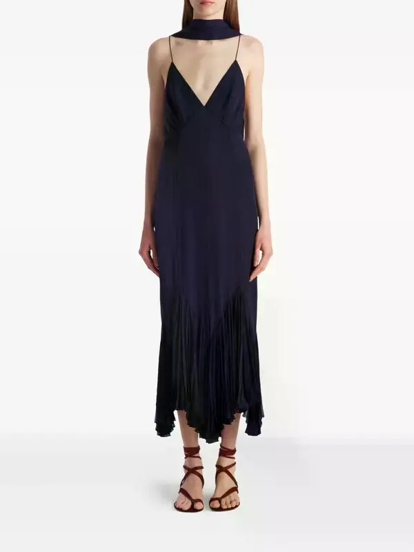 Khaite Candita Pleated V-neck Slip Midi Dress