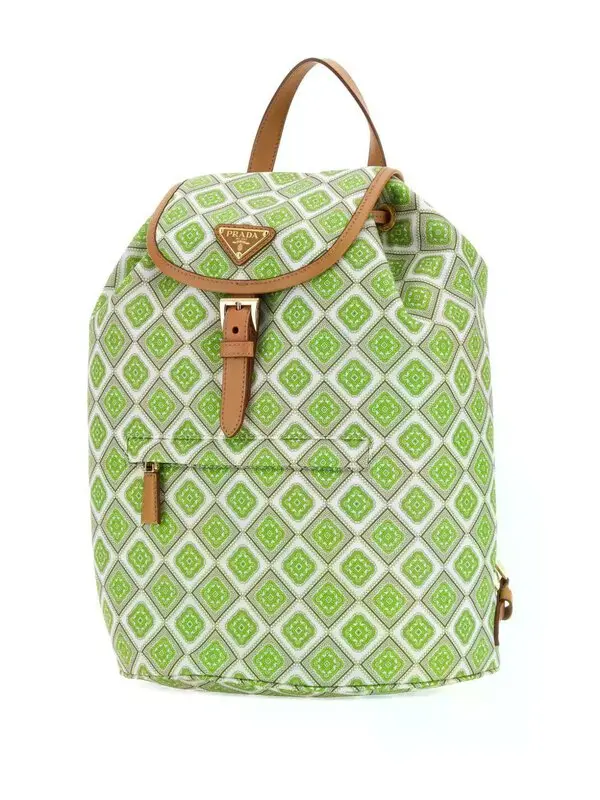 Prada Geometric-print Drawstring Backpack - Green