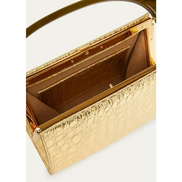Dries Van Noten Croc-embossed Top-handle Bag - Gold