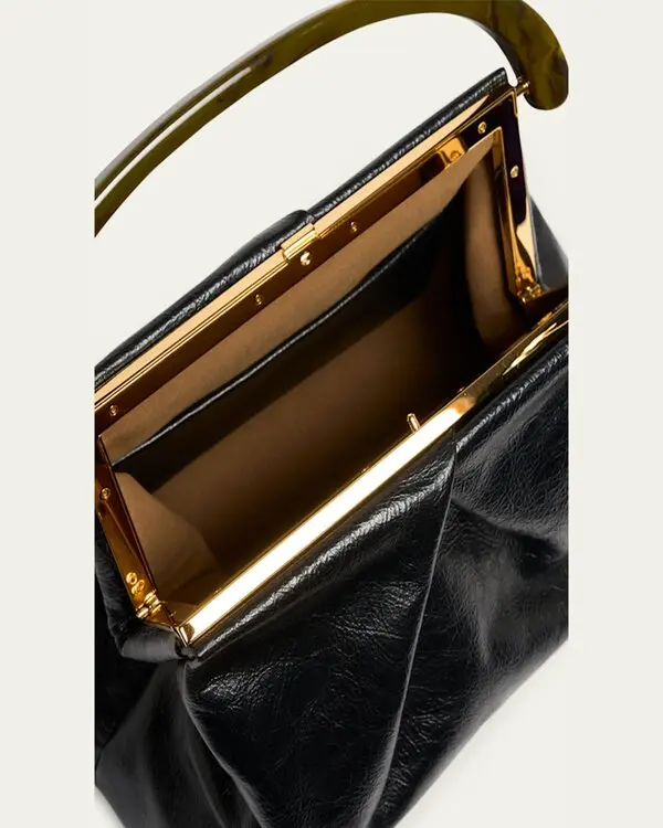Dries Van Noten Pleated Crinkled Leather Top-handle Bag