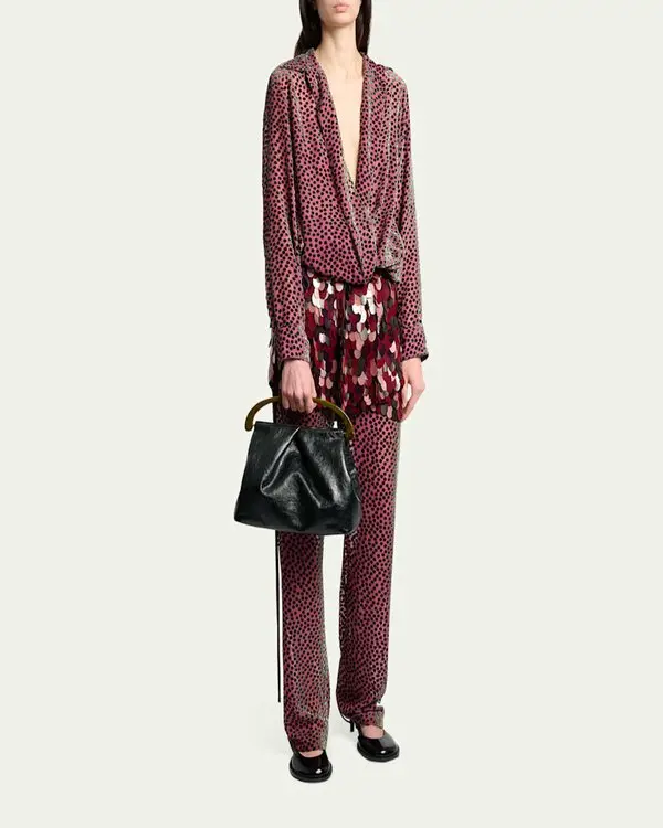 Dries Van Noten Pleated Crinkled Leather Top-handle Bag