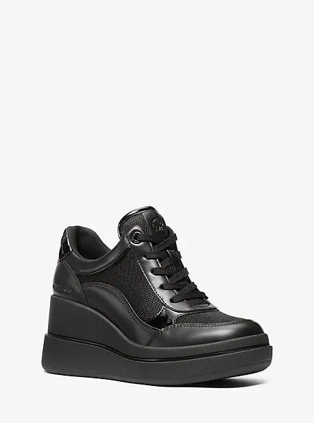 Michael Kors Leather And Mesh Wedge Trainer - Black