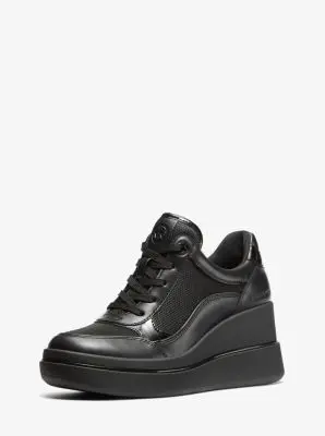Michael Kors Leather And Mesh Wedge Trainer - Black