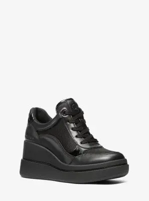 Michael Kors Leather And Mesh Wedge Trainer - Black