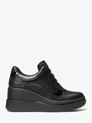 Michael Kors Leather And Mesh Wedge Trainer - Black