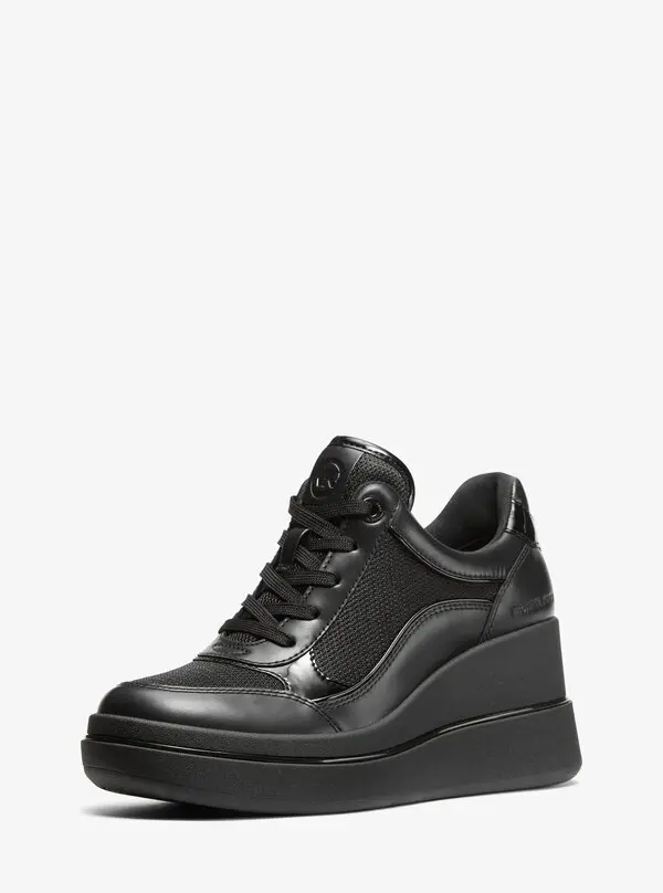 Michael Kors Leather And Mesh Wedge Trainer - Black