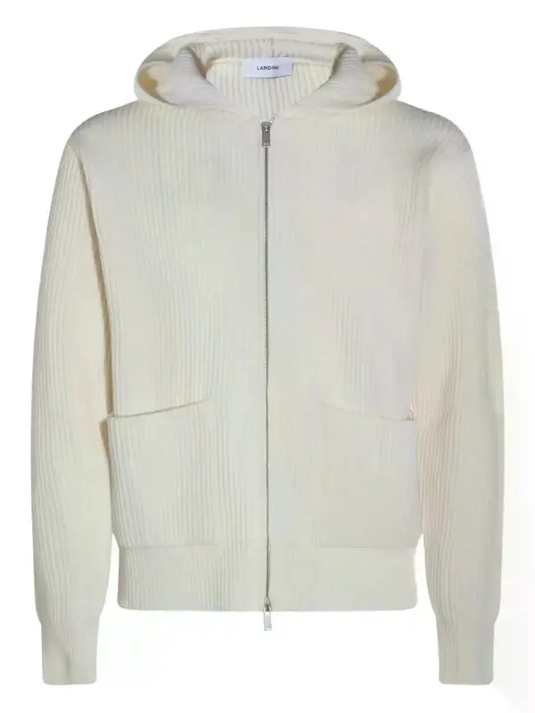 LARDINI Ribbed Zip-up Knitted Hoodie - Neutrals