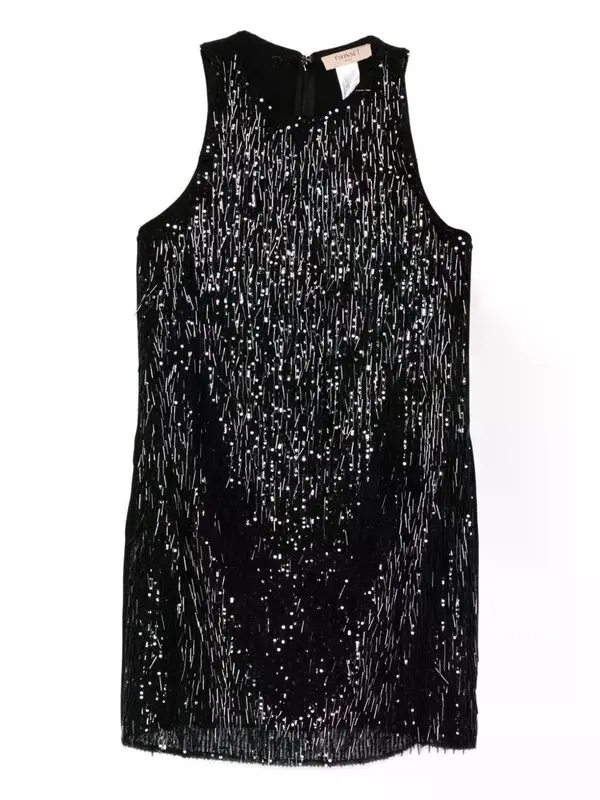 TWINSET Sequinned Fringed Mini Dress - Black