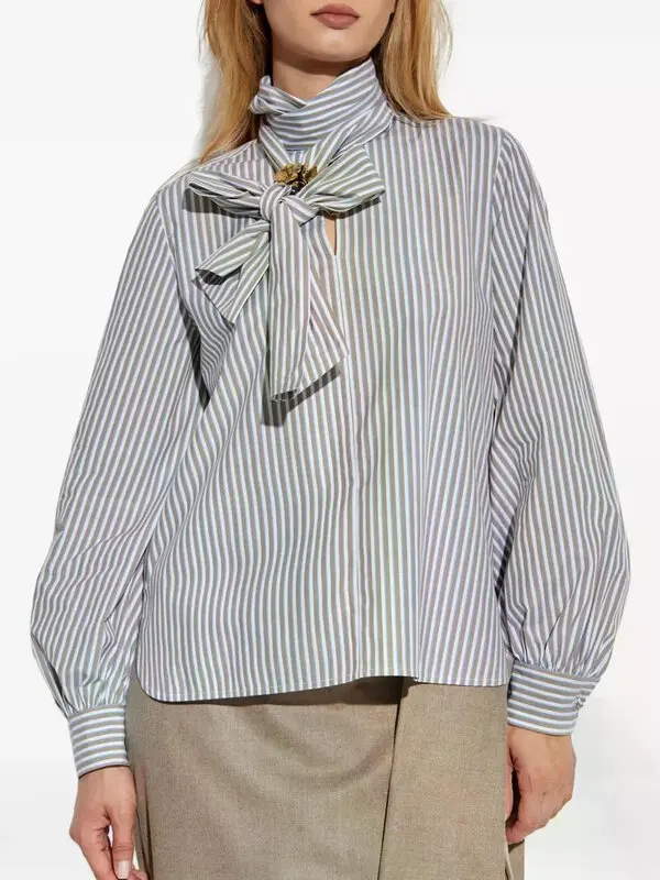 Max Mara Striped Shirt With Bow Detail - Brown