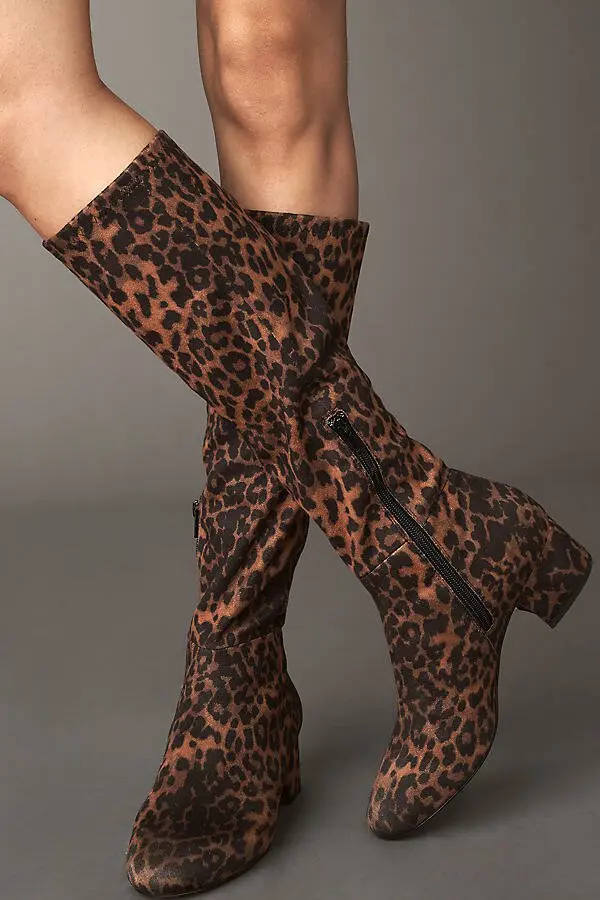 SILENT D Block-heel Knee-high Boots - Cheetah