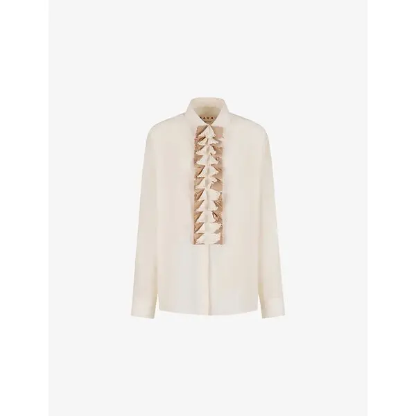 Marni Cotton-blend Blouse With Ruffle Panel