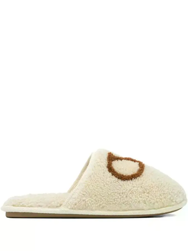 Valentino Garavani Logo-embroidered Sheepskin Slippers - Neutrals