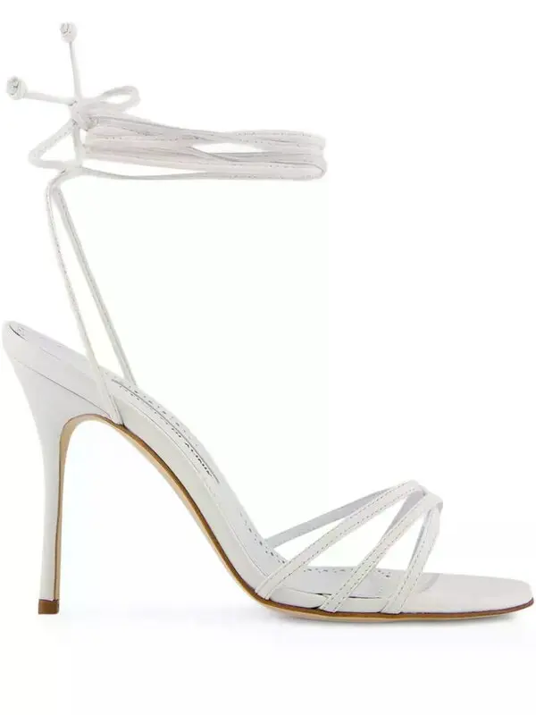 Manolo Blahnik 105mm Leather Ankle-tie Sandals - White
