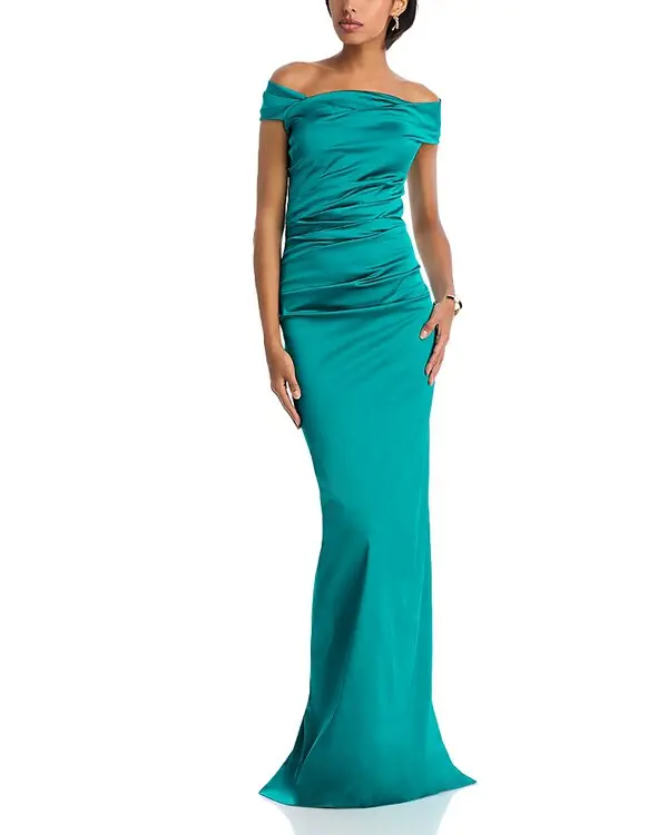 Rickie Freeman For Teri Jon Satin Ruched Gown